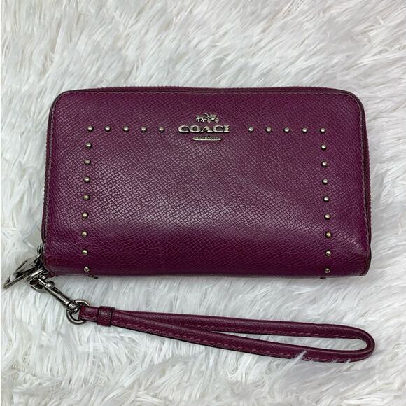 Coach | Bags | Coach Purple Edge Studs Double Zip Around Wallet | Poshmark